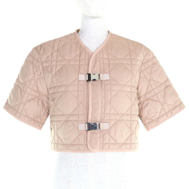 極美品△Christian Dior クリスチャンディオール 327C31A2827 カナージュ ロゴ刺繍 キルティング クロップド 半袖 ジャケット 38 正規品