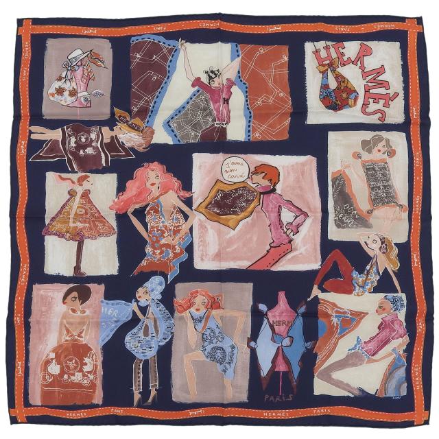 未使用品▲HERMES エルメス カレ70 J’aime mon Carre ジェームモンカレ シルク100％ MARIN CIEL ROSE スカーフ 箱付き 仏製 レディース