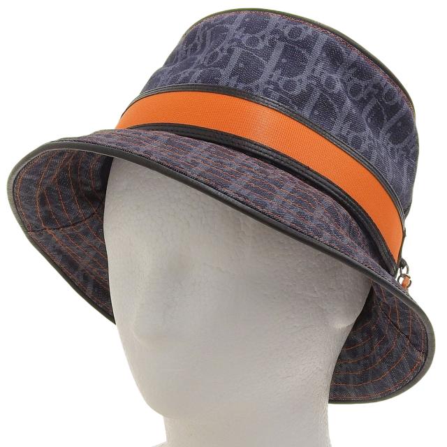 美品▲Christian Dior クリスチャンディオール ヴィンテージ BLD04002 コットン100％ トロッター柄 チャーム付 バケットハット 58 正規品