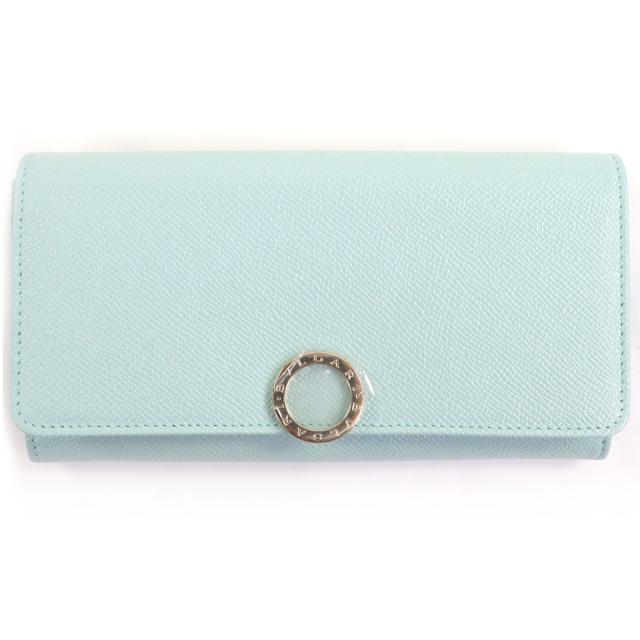 未使用品□BVLGARI ブルガリ 293702 レザー ブルガリブルガリ ラージウォレット 長財布 ライトブルー ゴールド イタリア製 定価115500円