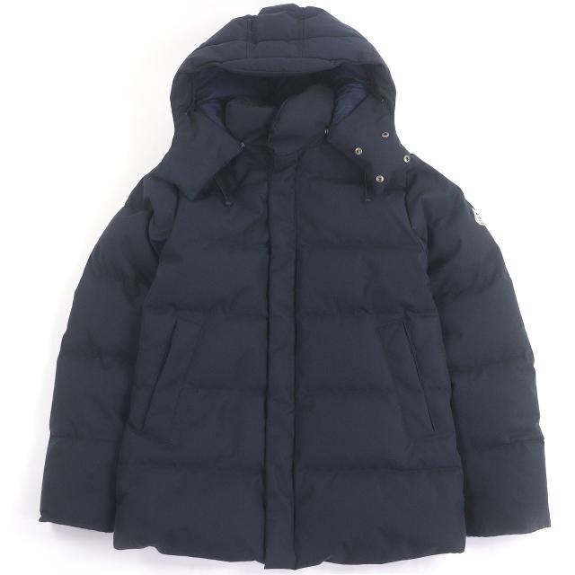 極美品□Pyrenex ピレネックス BELFORT ロゴワッペン ダブルジップ フーデッド ダウンコート ダウンジャケット ネイビー S メンズ