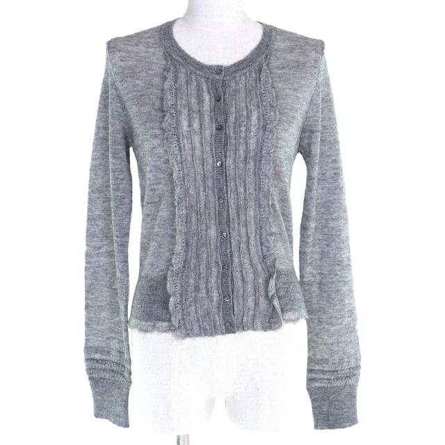 未使用△ERMANNO SCERVINO エルマンノシェルヴィーノ ウール アルパカ混 フリルデザイン クロップド 長袖 ニット カーディガン 42 正規品