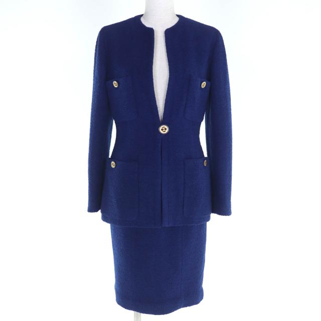 極美品◇CHANEL BOUTIQUE シャネルブティック ヴィンテージ 裏地シルク100％ ココマークボタン付 パイル地 スーツ 36 フランス製 正規品