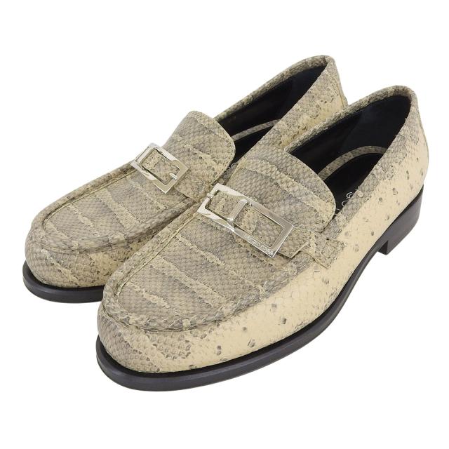 未使用品▲Sergio Rossi セルジオロッシ B00080 SR NORA ロゴ入りバックル パイソン型押し ローファー シルバー金具 38 定価138600円