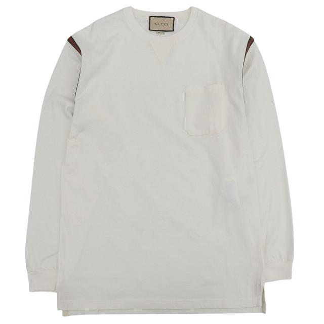 極美品▲GUCCI グッチ 24SS 768441 コットン100％ ウェブライン ロゴエンブロイダリー 長袖Ｔシャツ 白 M イタリア製 正規品 メンズ