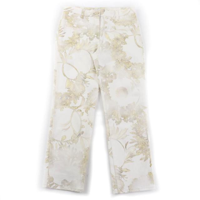 美品☆CHANEL シャネル P57940V44059 コットン ボタニカルプリント ココマークボタン パンツ アイボリー 38 伊製 正規品 レディース