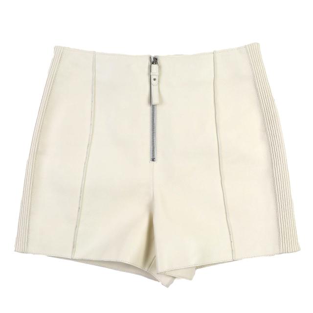 未使用品△HERMES エルメス 2H1403D4 フロントジップ ラムレザー キュロットパンツ ショートパンツ アイボリー 36 フランス製 レディース