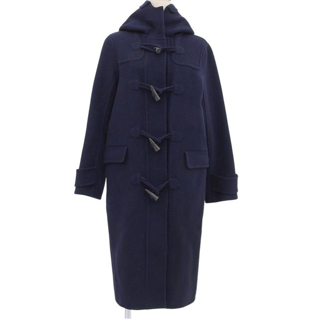 美品▲Mackintosh マッキントッシュ ロゴトグルボタン フード付き メルトン生地 ダッフルコート ネイビー 34 伊製 正規品 レディース