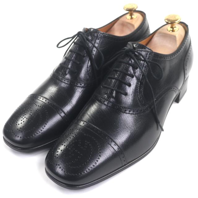 未使用品▼GUCCI グッチ 598300 GGメダリオン ストレートチップ パーフォレーション レースアップ 内羽根 レザーシューズ 7.5 箱付き