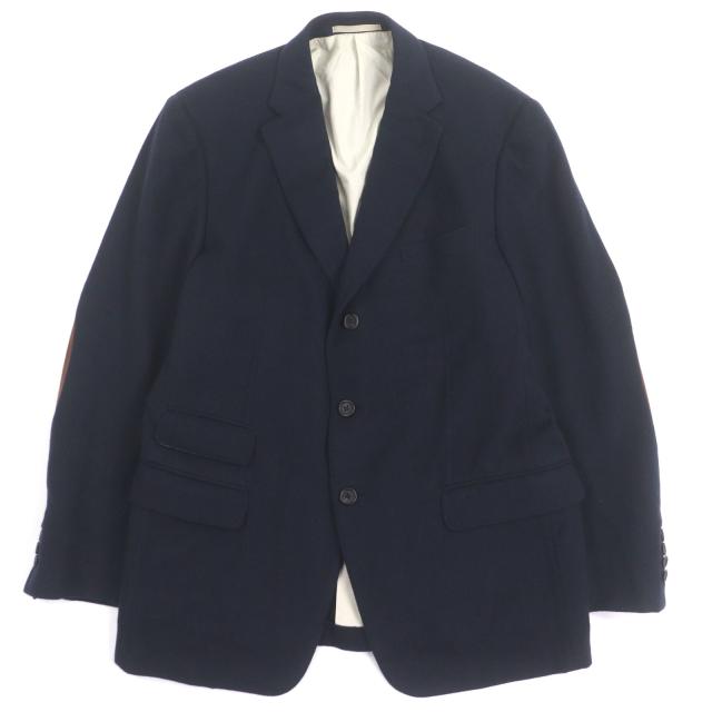 極美品▼Dunhill ダンヒル カシミヤ100% BELGRAVIA FIT レザーエルボーパッチ シングルジャケット テーラード ネイビー 52 正規品 メンズ
