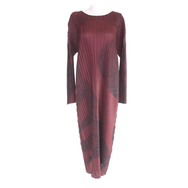 極美品★PLEATS PLEASE プリーツプリーズ イッセイミヤケ 23AW PP33JH553 クルーネック 長袖 ロング丈 プリーツ ワンピース 5 正規品