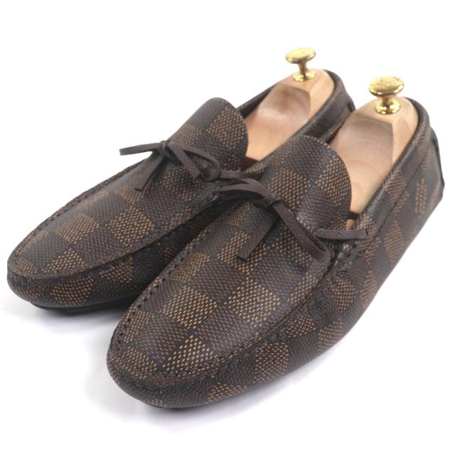 極美品▼LOUIS VUITTON ルイヴィトン 1ADGBG LVドライバー ダミエ グレインカーフレザー エベヌ モカシン デッキシューズ 6.5 保存袋付き