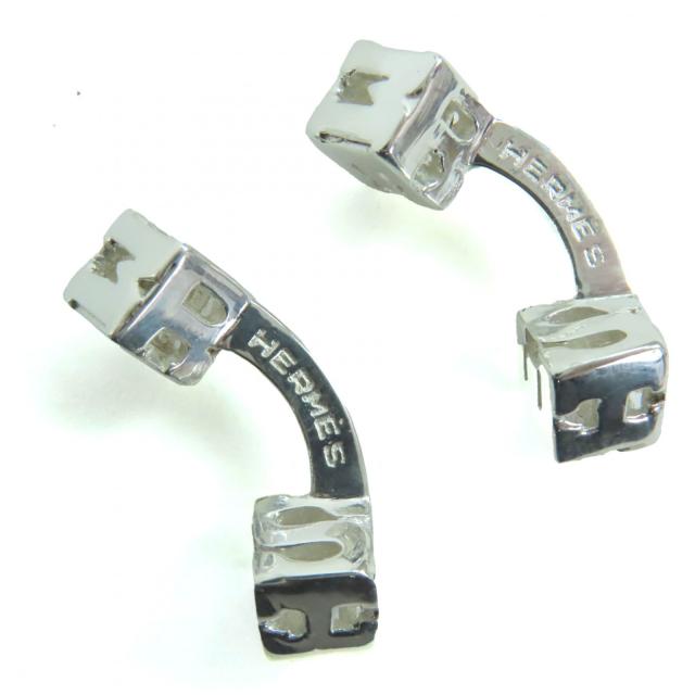 美品◇HERMES エルメス ヴィンテージ SV925 ロゴモチーフ/ロゴ刻印 キューブ スクエア カフスボタン/カフリンクス シルバー 重量6.48g