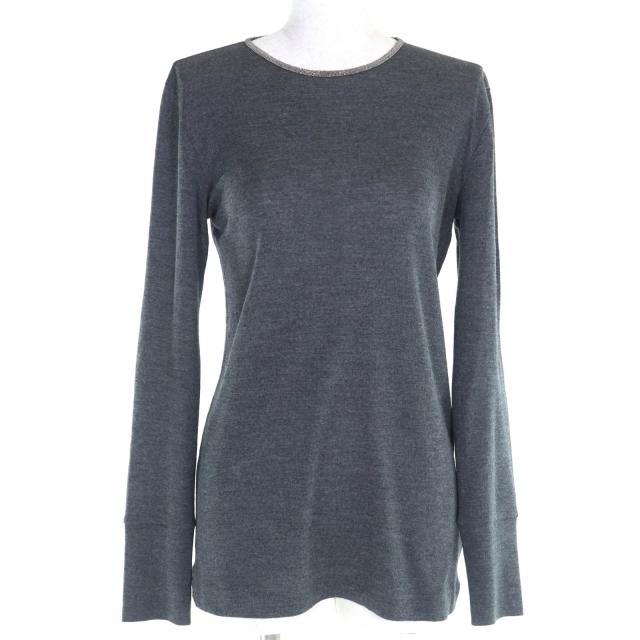 極美品◇Brunello Cucinelli ブルネロクチネリ ウール100％ モニーレ付き ロングスリーブ ニット グレー L イタリア製 正規品 レディース