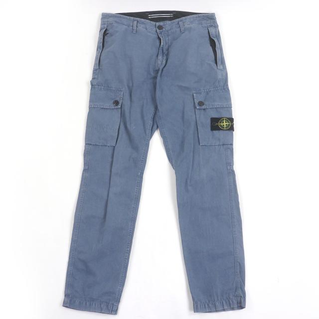 極美品□STONE  ストーンアイランド 1015303WA ガーメントダイ エフェクト ロゴパッチ ウォッシュコットン カーゴパンツ 32 正規品
