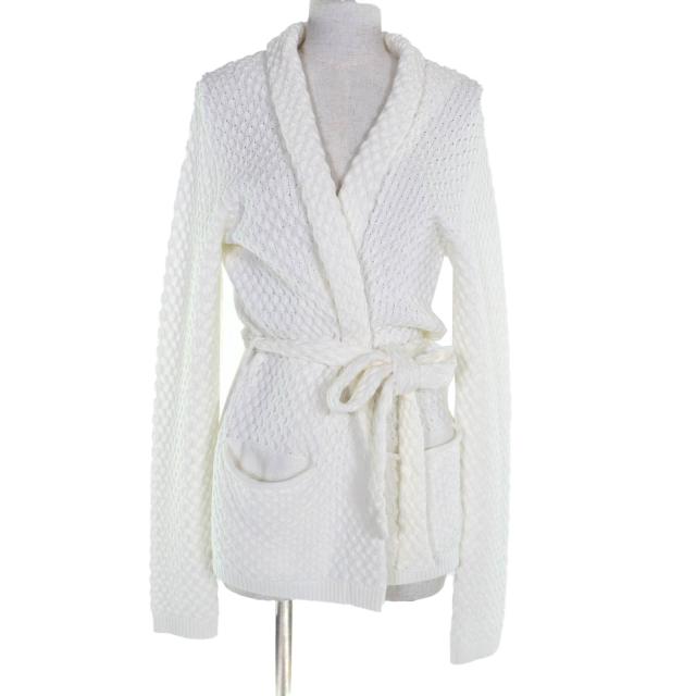 極美品★LARDINI ラルディーニ コットン100％ フロントオープン ニット ベルテッドカーディガン ホワイト S 伊製 正規品 レディース