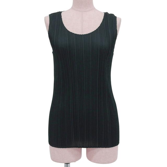 極美品▲PLEATS PLEASE プリーツプリーズ イッセイミヤケ PP91-JK071 ノースリーブ カットソー ダークネイビー系 3 日本製 正規品