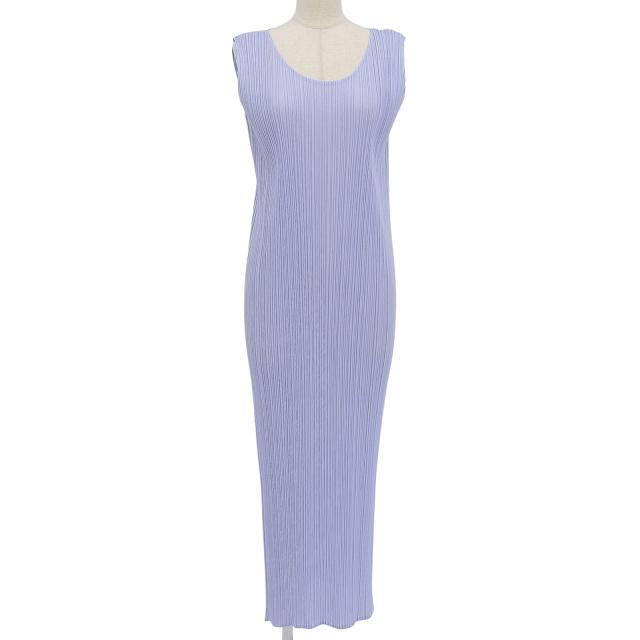 極美品▲PLEATS PLEASE プリーツプリーズ イッセイミヤケ PP12-JH301 マキシ丈 ノースリーブ ワンピース ライトパープル 2 日本製 正規品