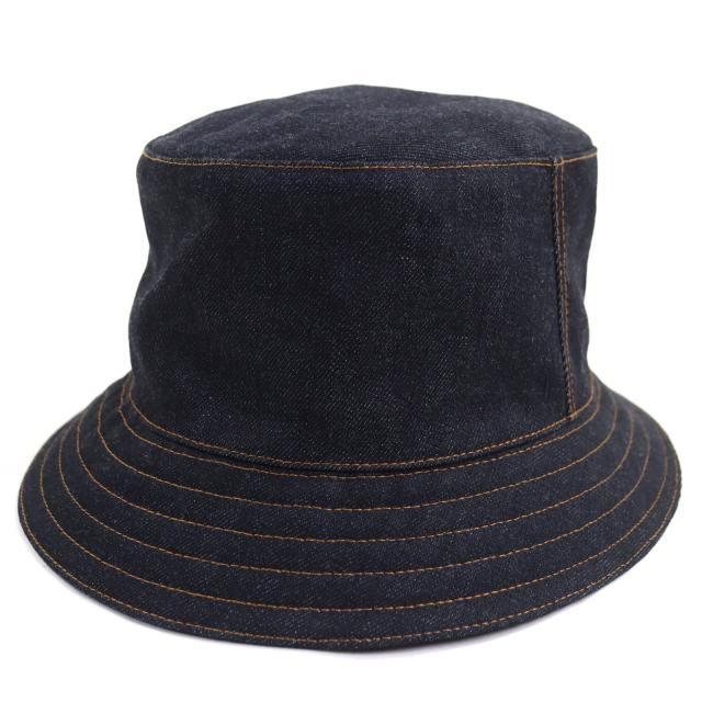 極美品▼HERMES エルメス コットン100% Hロゴ刺繍 デニム 帽子 バケットハット インディゴ 60 保存袋付き フランス製 正規品 メンズ