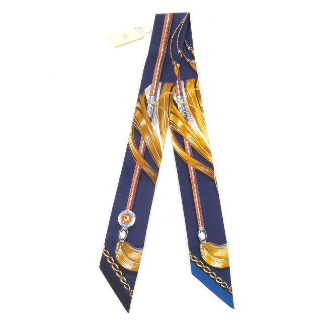 未使用品◇HERMES エルメス ツイリー Cavalcades 騎馬行進 シルク100％ マリン/ゴールド/グリス スカーフ フランス製 レディース