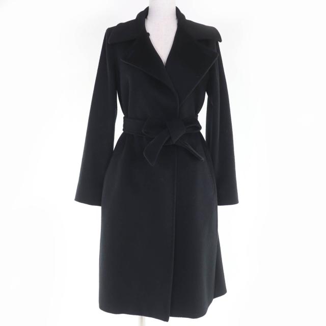 極美品☆MaxMara STUDIO マックスマーラ ステュディオ カシミヤ キャメル ロング丈 ベルテッドコート ブラック 38 正規品 レディース
