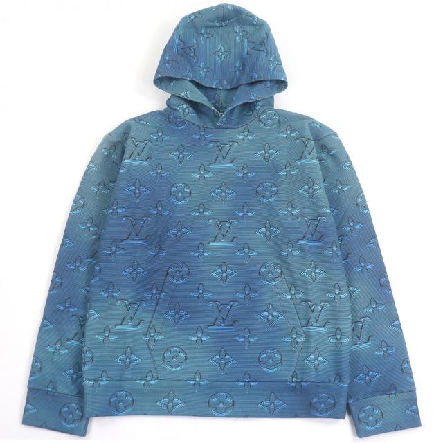未使用品□LOUIS VUITTON ルイヴィトン 22AW 3Dモノグラム 総柄 プルオーバーパーカー フーディー ライトブルー　L イタリア製 正規品