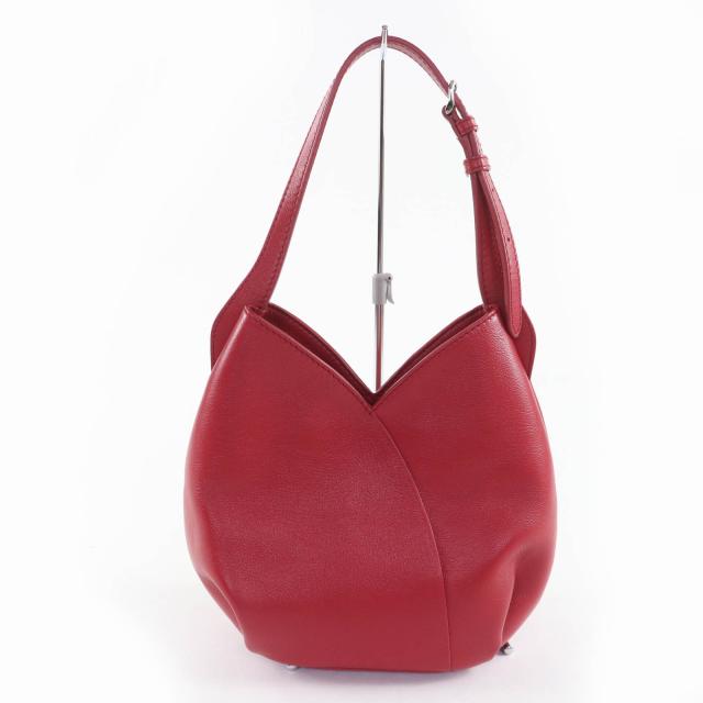 美品☆MOTHERHOUSE マザーハウス ミズバショウ 花弁デザイン レザー ショルダーバッグ ハンドバッグ レッド系 レディース