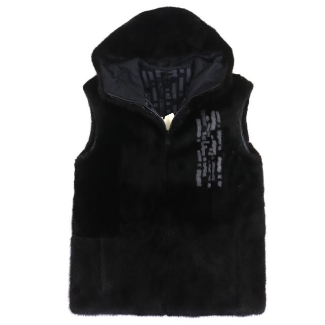 未使用品▼FENDI フェンディ 2021年製 FMH025 ミンクファー ラムレザー使い カシミヤ100% FFロゴ 中綿 リバーシブル ベスト 46 正規品