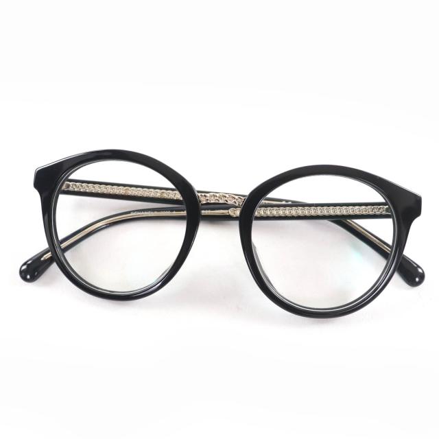 極美品☆CHANEL シャネル 3385-A チェーンモチーフ ボストン メガネ 眼鏡 アイウェア ブラック ゴールド 48□20 140 伊製 レディース