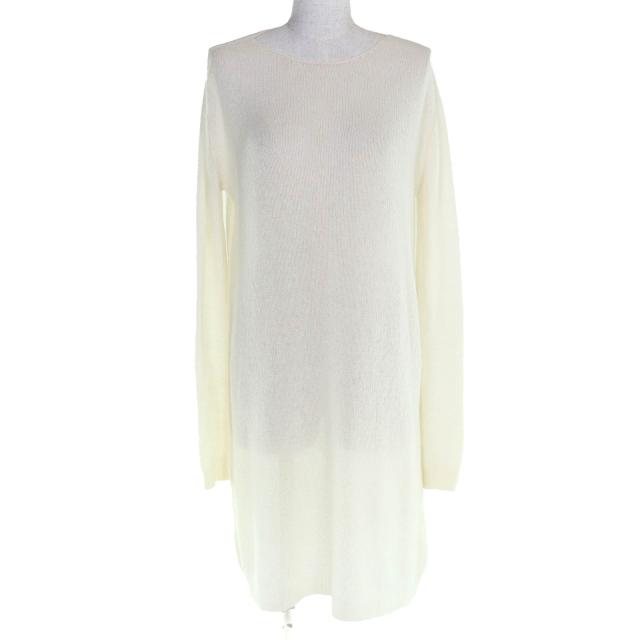 美品△LOEWE ロエベ S359Y14K03 カシミヤ100% クルーネック 長袖 ニット ワンピース アイボリー S イタリア製 正規品 レディース