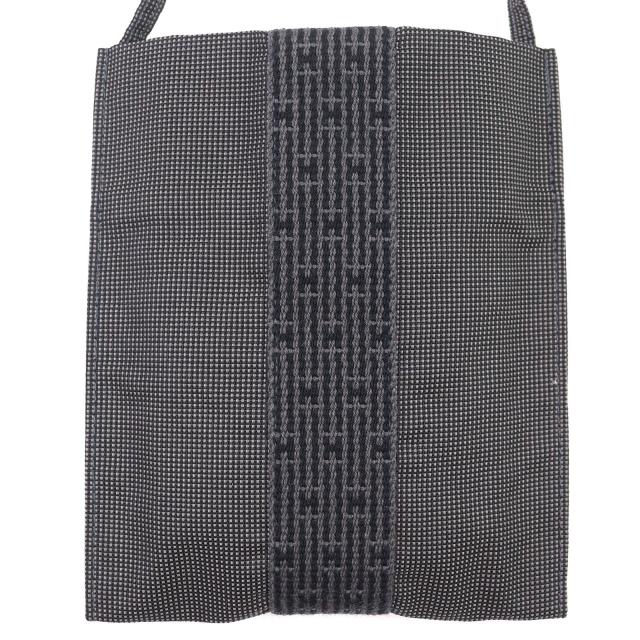 極美品△HERMES エルメス エールライン Hロゴ キャンバス ポシェット クロスボディバッグ ショルダーバッグ グレー 仏製 レディース