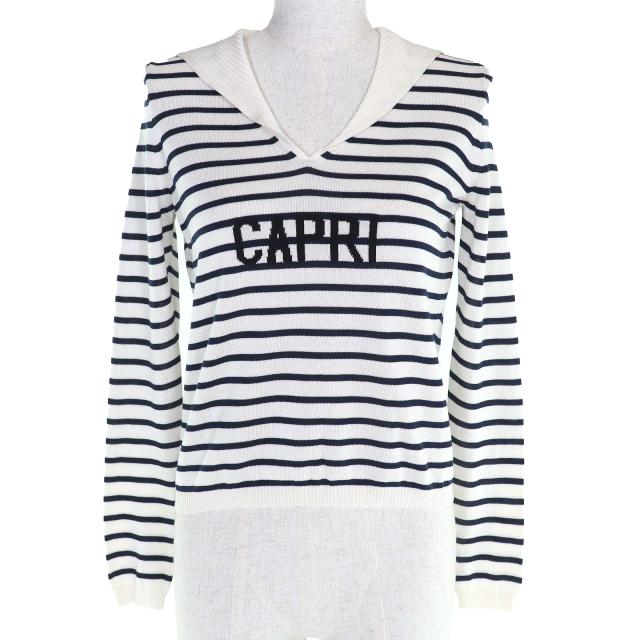 未使用品△Christian Dior クリスチャンディオール 144S49CP603 シルク コットン CAPRI ボーダー柄 セーラーカラー 長袖ニット 34 正規品