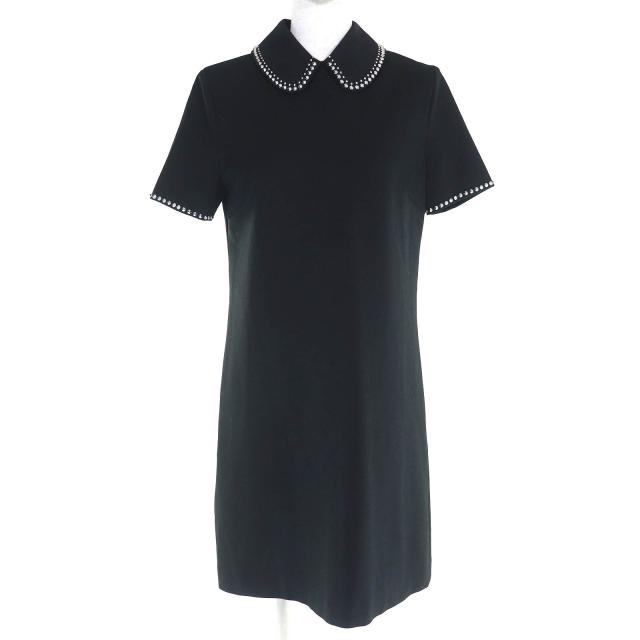 美品△MIUMIU ミュウミュウ 2021年製 MF4440 スタッズ装飾 ピーターパンカラー 半袖 ワンピース ミニ丈 ブラック 34 イタリア製 正規品