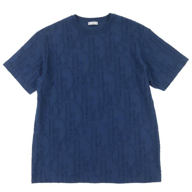 美品△DIOR ディオール オム 2025年製 593J696U3012 ロゴ オブリーク コットンジャージー 半袖Ｔシャツ ネイビー M 正規品 定価165000円