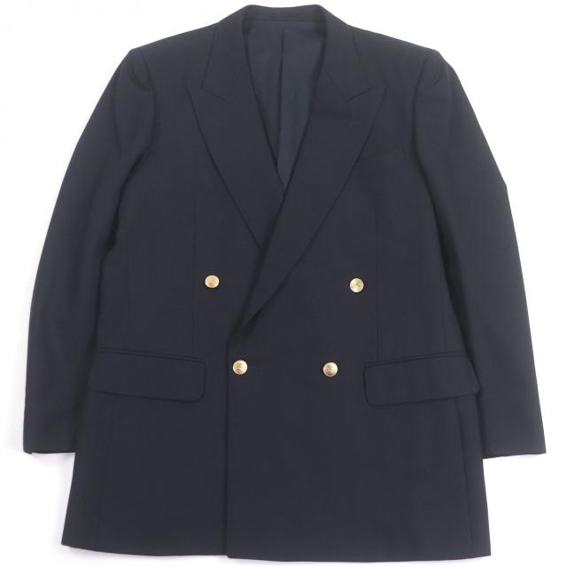 極美品□Burberrys バーバリー モヘア混 金ロゴボタン ダブルブレスト 紺ブレザー テーラードジャケット 96-84-180 A7 日本製 正規品