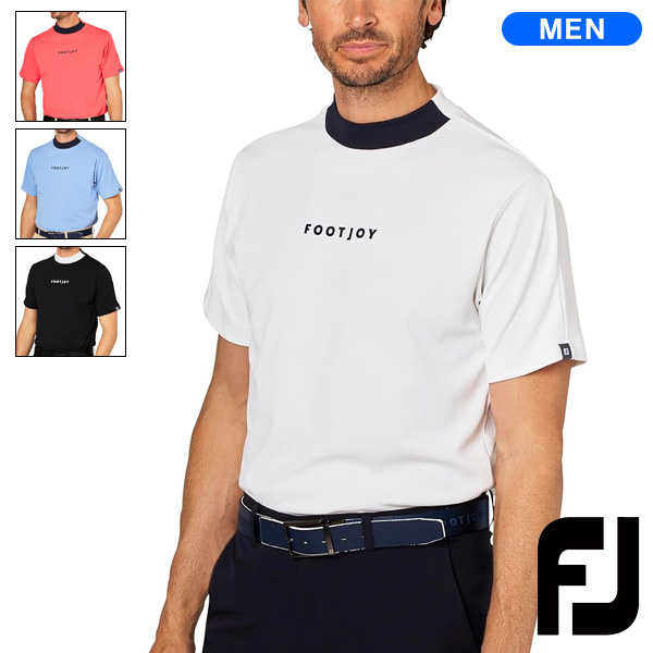 フットジョイ メンズ バイカラー半袖モックネックシャツ FJ-S25-S03