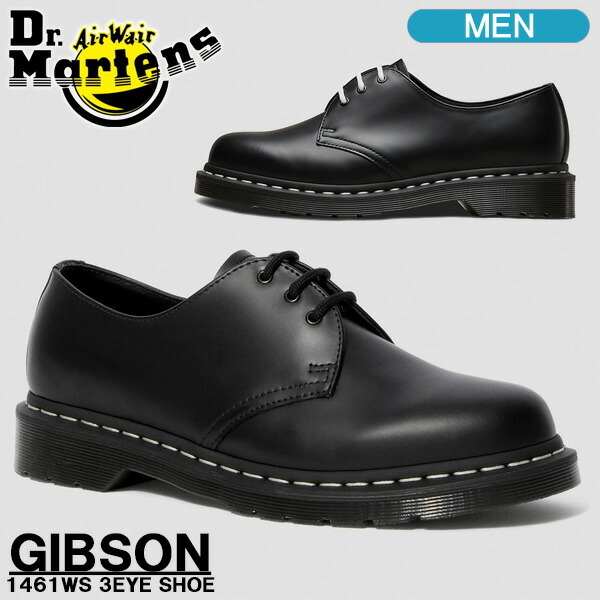 ドクターマーチン シューズ Dr.Martens 1461 WHITE STITCH 3EYE GIBSON ホワイトステッチ 3ホール ギフソン ブラック メンズシューズ 24757001