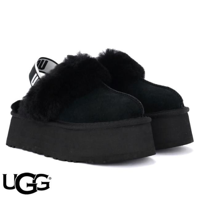 アグ ファンケット サンダル 厚底 レディース Funkette ストラップサンダル ボア シープスキン スエード レザー もこもこ 履きやすい 屋内外兼用 カジュア 1113474-BLK