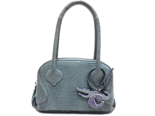 【新品同様 S品】 CIVINILE チビナイル クロコダイル ハンドバッグ ショルダーバッグ ミントグレー