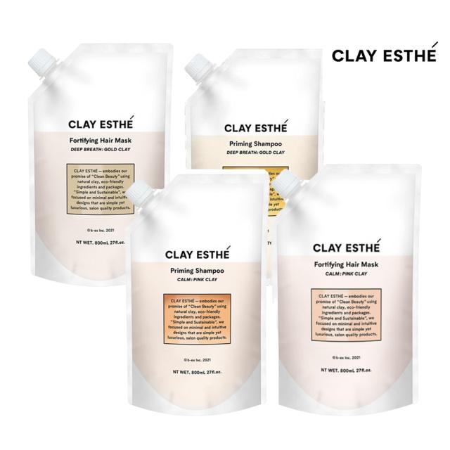 【送料無料】クレイエステ プライミング シャンプー800ml ＆ フォーティファイング マスク800ml 選べる4点セット｜CLAY ESTHE クレイエステ ピンククレイ ゴールドクレイ