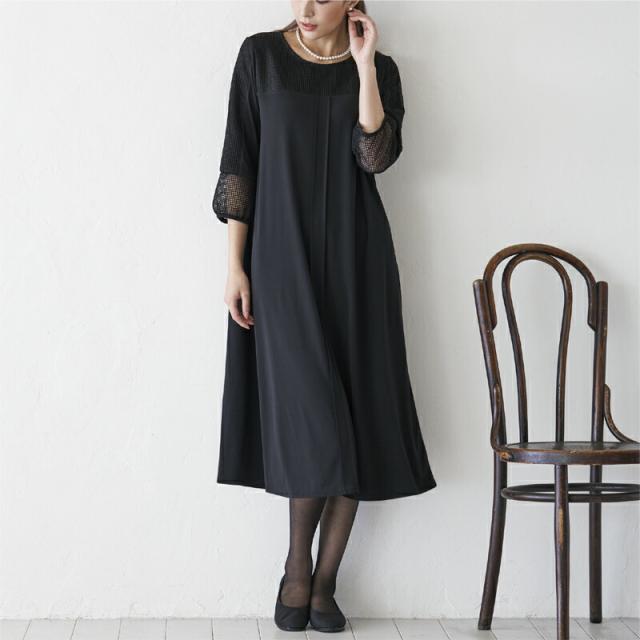 格子メッシュ使いのフォーマルワンピース（ペチコート付）