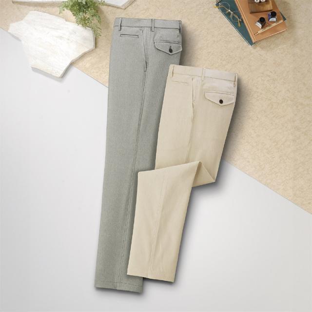 ポールミラー紳士吸汗速乾・麻混のびのびストレッチパンツ２色組