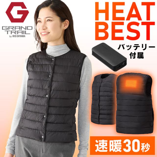 ヒーターベスト バッテリー付 メンズ 電熱ベスト ヒートジャケット 電熱インナー USB 水洗い可 アウトドア レジャー ゴルフ ウィメンズヒート GT21623-BK ブラック ヒートウェア 電熱 電気 インナー スポーツ 作業着 レディース ヒーター付き バッテリー付き アイリスオーヤマ