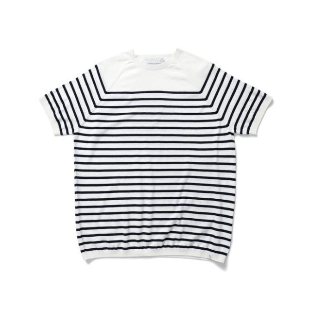 PEREGRINE ペレグリン / BRETON Knitted Tee ボーダーニットTシャツ - White ホワイト メンズ トップス