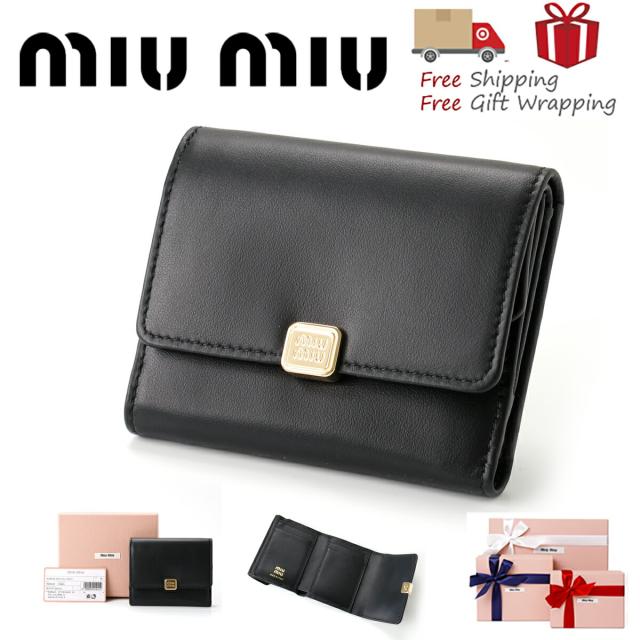 【送料無料】 MIUMIU ミュウミュウ  財布 三つ折り財布 ブラック 5MH043  新品 ギフト プレゼント プレゼント ギフト 贈り物 無料 ラッピング 包装