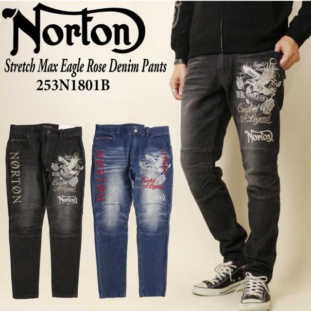 Norton ノートン 服 ジーンズ デニム パンツ 253N1801B ストレッチ MAX イーグル ローズ デニムパンツ ロゴ 刺繍 メンズ アメカジ バイカー