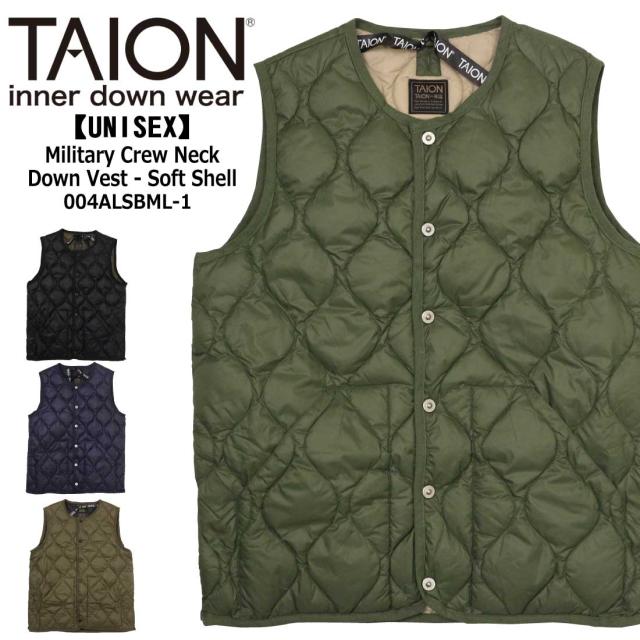 TAION タイオン ダウン ベスト 004ALSBML-1 ミリタリー クルーネック ダウンベスト-ソフトシェル ユニセックス MILITARY LINE