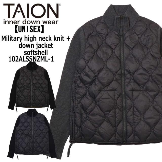 TAION タイオン ダウン MILITARY LINE 102ALSSNZML-1 ミリタリー ハイネック ニット ダウン ジャケット ソフトシェル ユニセックス メンズ 800FP