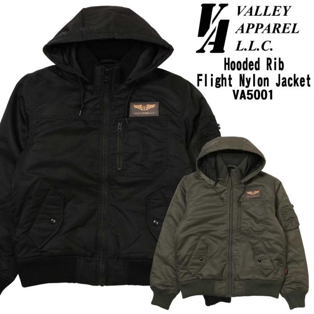 VALLEY APPAREL バレー アパレル ジャケット アウター VA5001 フーデッドリブ フライト ナイロン ジャケット サーモライト コンパクトシルエット メンズ