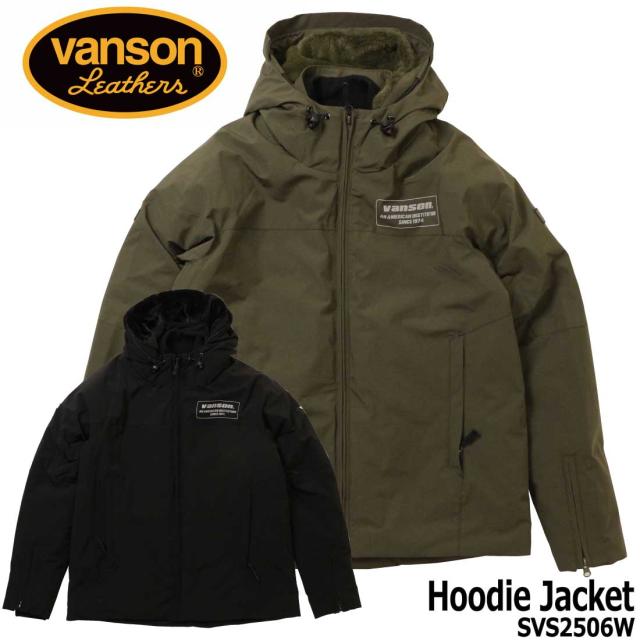 VANSON バンソン パーカー バイクジャケット アウター SVS2506W フーディージャケット 専用着脱式ネックウォーマー 防風 撥水 中綿 プロテクター バイカー